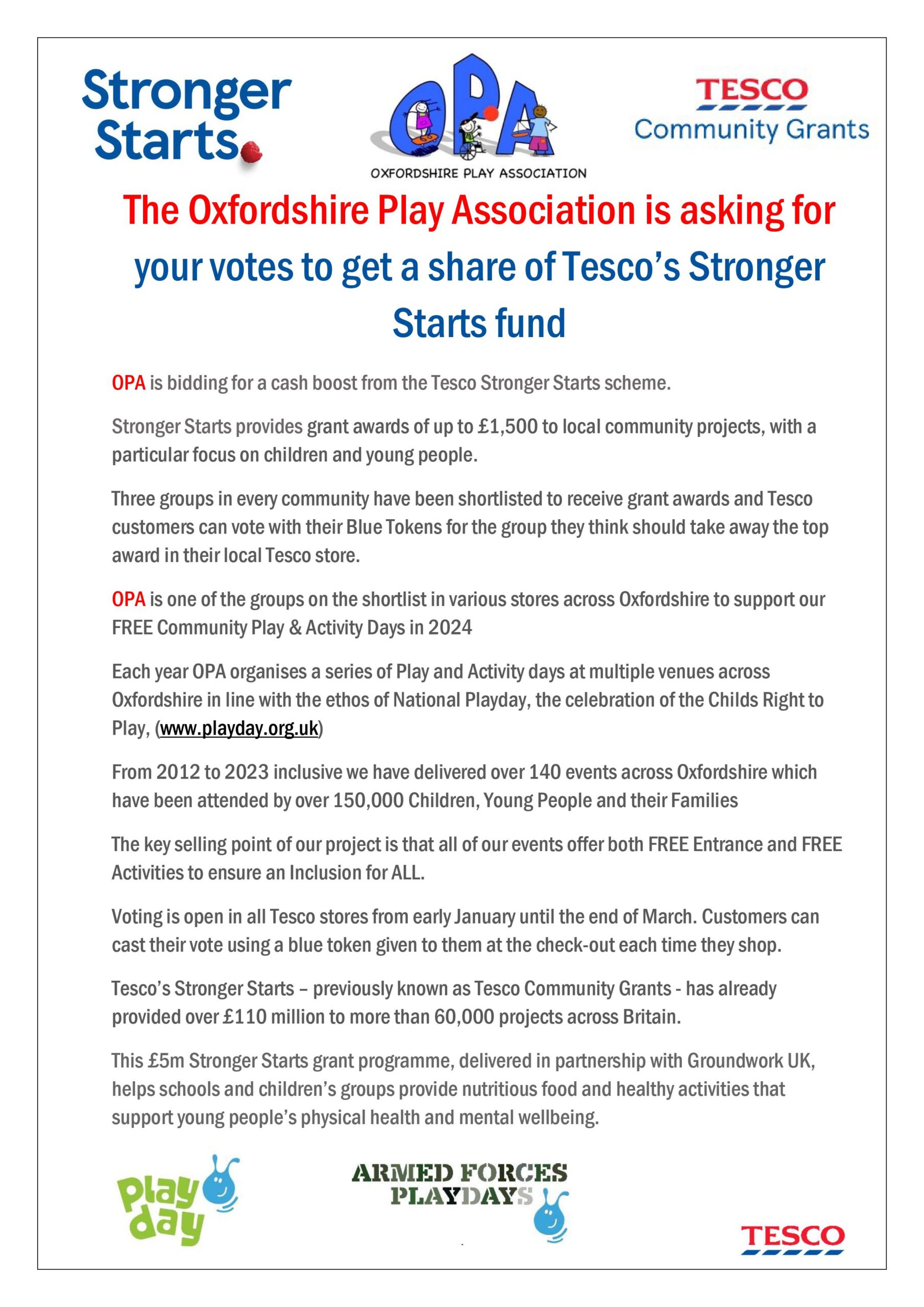 Tesco Stronger Starts Funding – In Store Voting from January 2024 ...