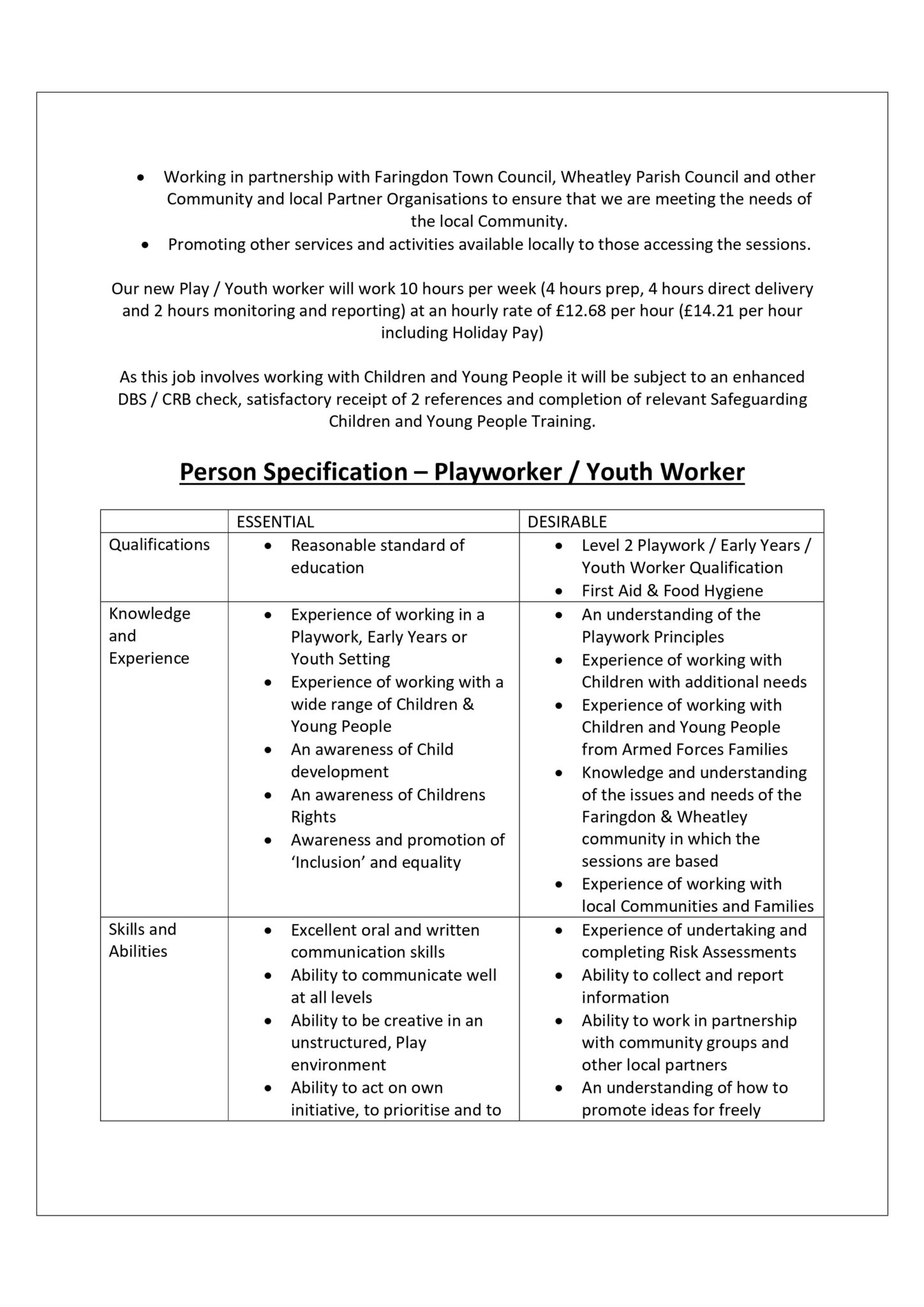 We are recruiting a Play / Youth Worker for our Faringdon & Wheatley ...