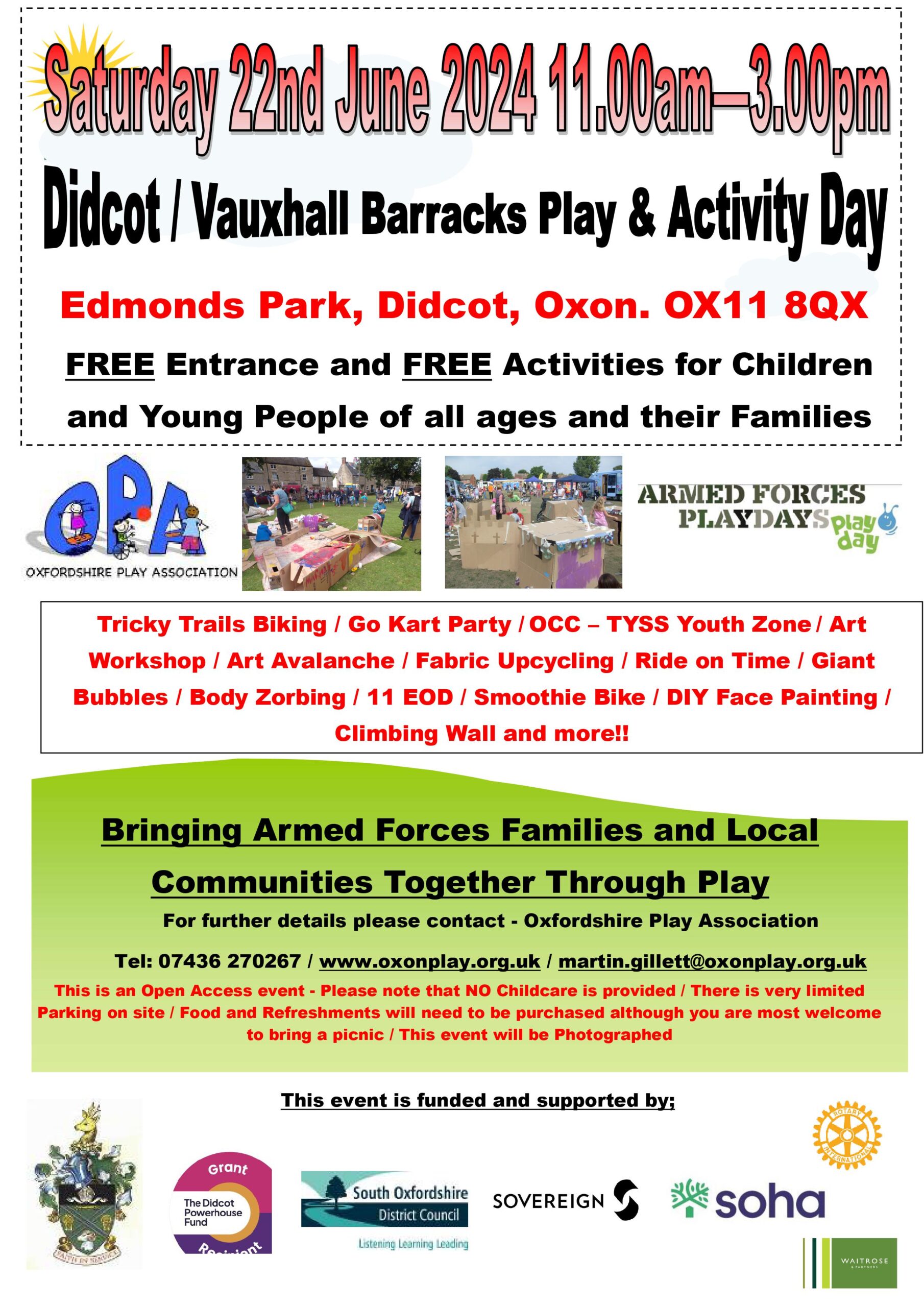 Didcot / Vauxhall Barracks Play & Activity Day 2024 – Oxon Play